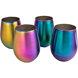 D'Eco Unbreakable Holographic Stainless Steel Wine Glasses (16 oz, Set of 4)- Shatterproof, Reusable Tumbler Glassware- Indoor Outdoor Drinkware for Entertaining & Parties - Keeps Beverage Cool Longer