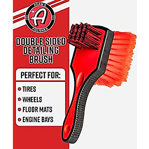 Adam's Double Sided Car Detailing Brush Wheel Brush & Tire Brush for Wheel Cleaning | Soft, Durable Chemical Resistant Bristles Against The Harshest Wheel & Tire Cleaner