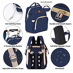 KUWANI Diaper Bag Backpack, Multifunction Travel Baby Changing Bag for Dad/Mom, Large Unisex Diaper Backpack, Waterproof Diaper Bag with Stroller Straps, Baby Registry Search(Navy Blue)