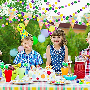 3 Pieces Mardi Gras Pom Pom Ball Garland Carnival Wool Felt Ball Garland Banner Purple Green Yellow Hanging Banner Decoration for Mardi Gras Carnival Party Festivals Decoration