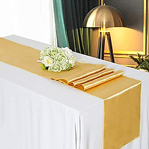 Set of 5 Satin Table Runners Gold 12x108 inch Table Runner for Party Wedding Reception Banquet Decoration Bright Silk Smooth Fabric Spring Party Chair Sashes