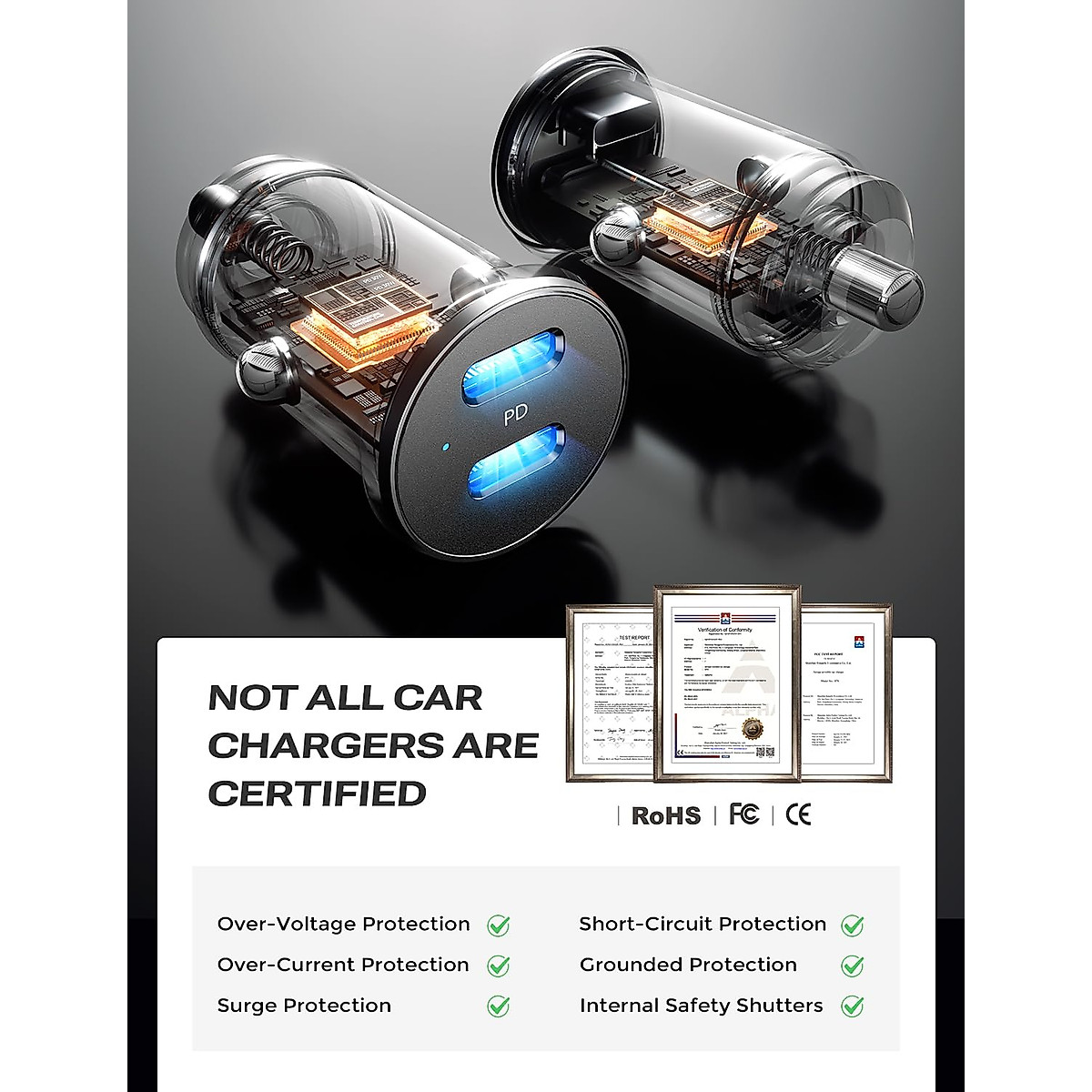 LISEN USB C Car Charger Fast Charging 60W 2-Pack Type C Car Phone Charger Mini&Metal USB C Cigarette Lighter Adapter for Ipad Pro iPhone 15 Pro Max Plus Apple Ipad Pro Samsung Galaxy S24 Google Pixel