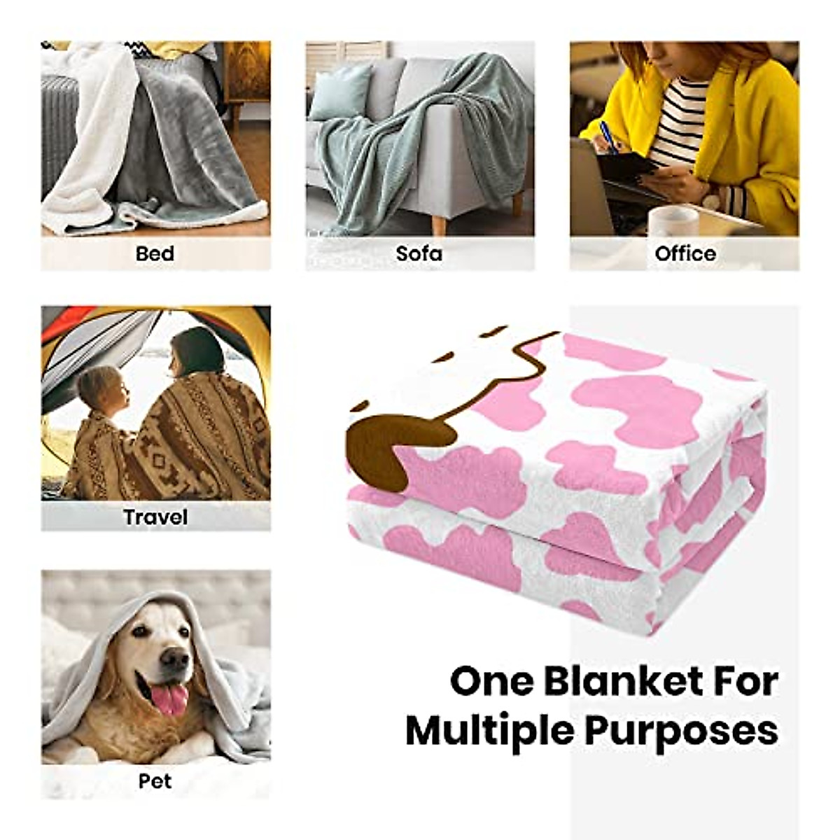 Cow Print Blanket Pink Super Soft Lightweight Throw Blanket for Couch Sofa Bed Decoration 40" x 50"