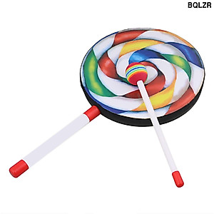 BQLZR 7.9" Lollipop Shape Hand Drum Percussion Musical Instruments Tool with Candy Drumstick Pack of 5