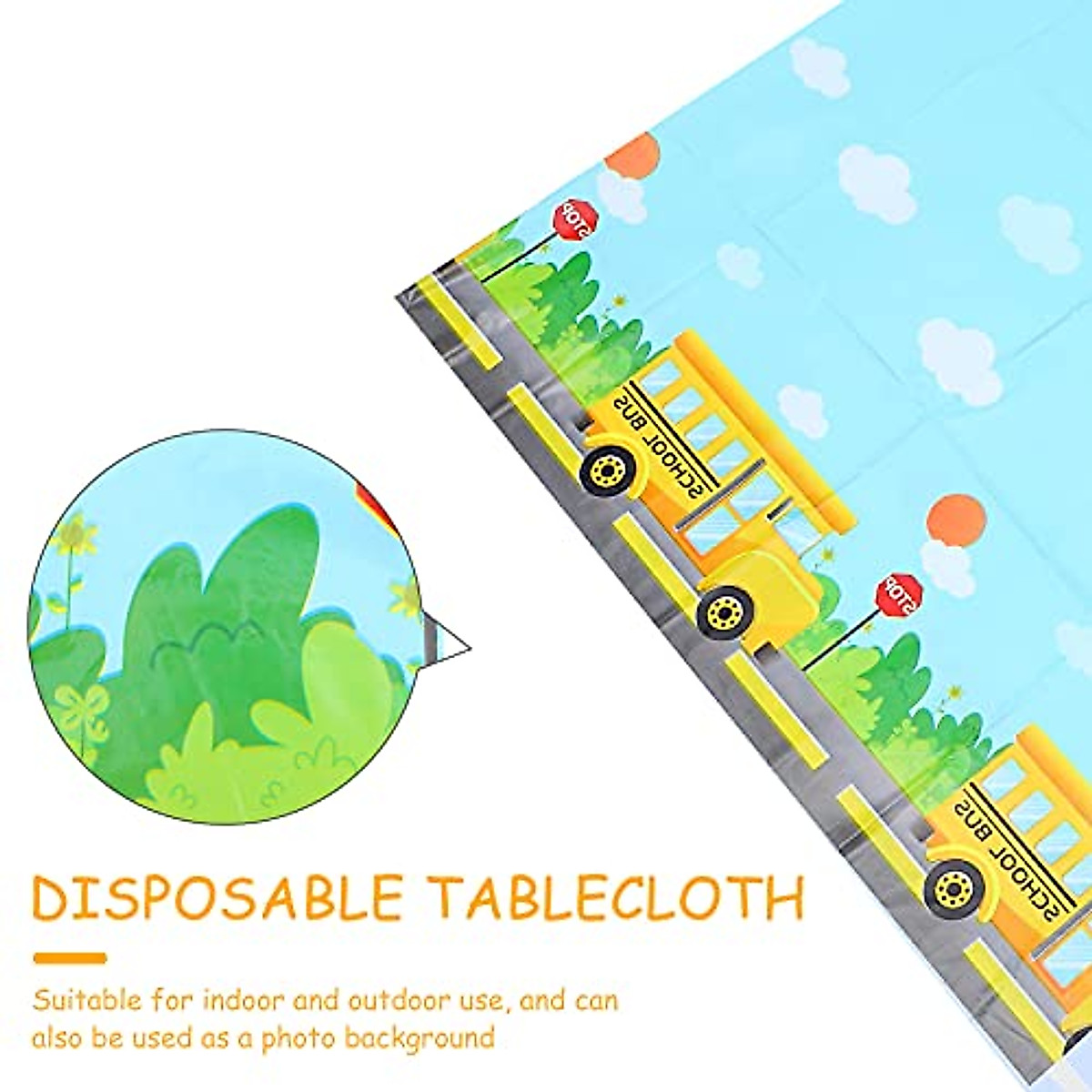 NUOBESTY School Bus Tablecovers Welcome Back to School Tablecloth School Bus Party Table Runner Decorative Table Cover