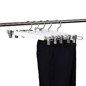 Better to U White Wooden Pants Skirt Jeans Hangers, Wood Bottom Hanger with Adjustable Clips (White 20pcs
