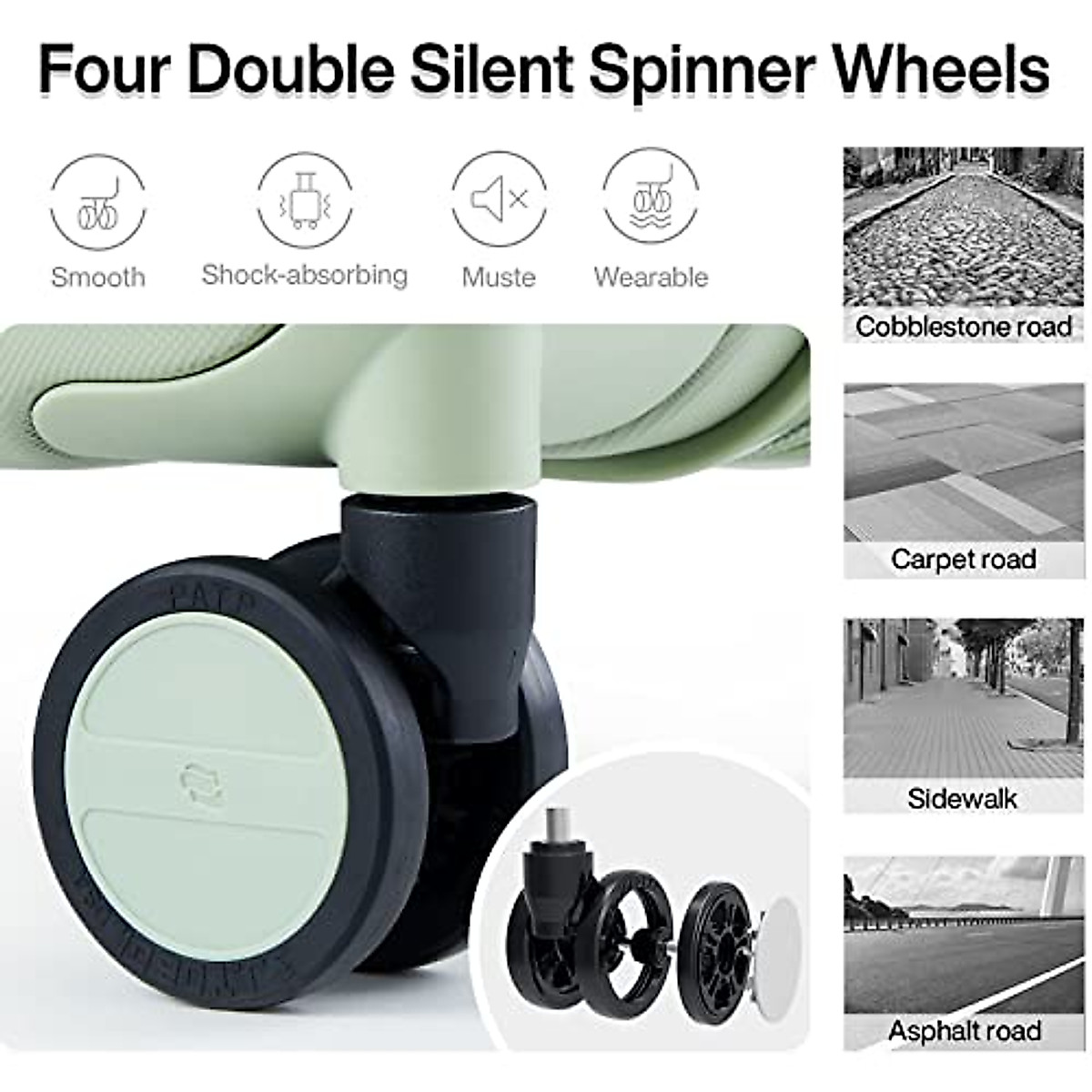 Hanke Carry On Luggage 22x14x9 Airline Approved Spinner Wheels TSA Luggage with Wide Handle Hard Shell Suitcases Lightweight Travel Luggage Women Men(Bamboo Green)