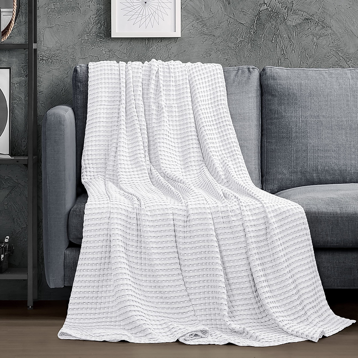 Utopia Bedding Cotton Waffle Blanket 300 GSM (White - 90x72 Inches) Soft Lightweight Breathable Bed Blanket Twin Size Layering Any Bed for All Season