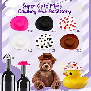 Gaprumi 50 Pcs Mini Plastic Cowboy Hat Western Style Tiny Cowboy Hat for DIY Crafts Bottle Decoration Party Supplies (Pink,White,Black,Brown,Cow)