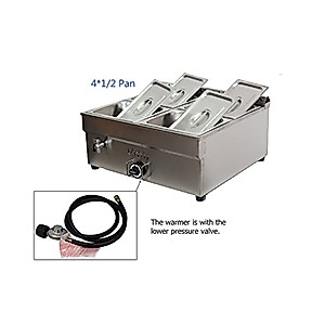 INTBUYING LP Gas Food Soup Warmer Propane Gas Stove Bain-Marie Commercial Canteen Buffet Steam Heater Stainless Steel with Gas Regulator Valve 12''x8.7''x4''Pan-4 Pans（Square）