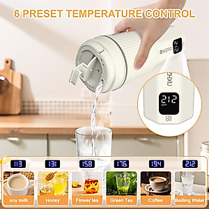 Travel Electric Kettle,316 Stainless Steel Small Portable Coffee Tea Kettle with 6 Temperature Settings, 450ml/15.2oz Mini Hot Water Boiler,100V-240V Dual Voltage,Auto Shut-Off,Boil Dry Protection