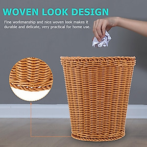 ABOOFAN Round Rattan Waste Baskets Wicker Woven Trash Can Rustic Garbage Containers Bin Flower Baskets for Home Bathroom Kitchen Office Brown