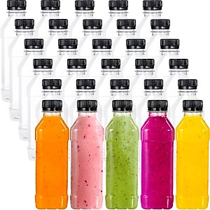 WUWEOT 30 Pack Plastic Juice Bottle, 12 Oz Clear Empty Milk Bottles, Reusable Bulk Beverage Containers with Tamper Evident Caps Lids