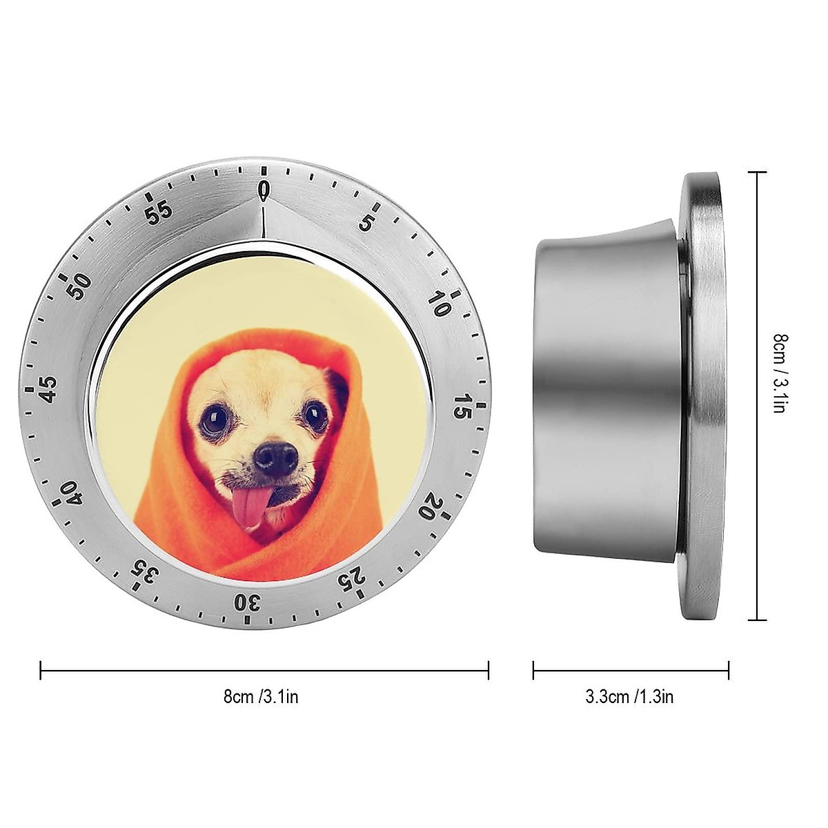 Cute Chihuahua 60 Minute Timer Stainless Steel Wind Up Timer Magnetic Timer Time Management for Cooking Kitchen