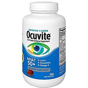 Adema Bausch + Lomb 0-cuvite Adult 50+ Vitamin &. Mineral Supplement with Lutein, Zeaxanthin, and Omega-3, Soft Gels (150 Count) iiiIII