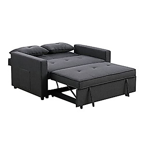 BIADNBZ 3 in 1 Convertible Sleeper Sofa Bed with 2 Pillows,66" 2-Seater Loveseat Couch with Side Pocket for Living Room Home Office,Pull-Out Design, Dark Gray