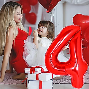 40 Inch Giant Red Number 4 Balloon, Helium Mylar Foil Number Balloons for Birthday Party, 4th Birthday Decorations for Kids, Anniversary Party Decorations Supplies (Red Number 4)