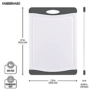 Farberware Nonslip Poly Cutting Board, 12x17-Inch, Gray and White