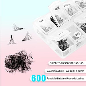VAVALASH 600 Fans 5D-16D 24D Eyelash Extensions 8-15mm Mixed Length Thin Base Volume Lash Extension(10D-0.07-D-8-15mm)