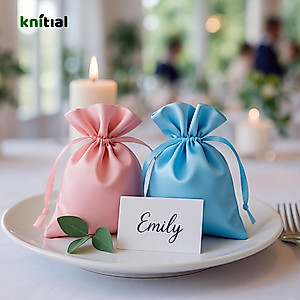 Knitial 50 Pack 6" x 9" Inch Satin Black Gift Bags, Jewelry Bags, Wedding Favor Drawstring Bags Baby Shower Christmas Gift Bags