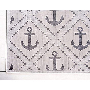 Unique Loom Metro Collection Modern Nautical Coastal Geometric Anchors Area Rug, for Kids, 5 ft x 8 ft, Light Gray/Ivory