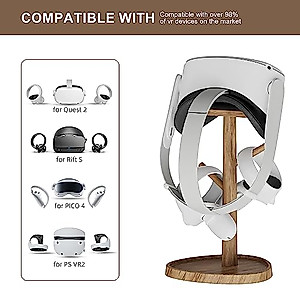 HiBloks VR Stand Accessories, Wooden Headset Display Holder & Touch Controller Mount Station for Meta Quest 2, PSVR 2, Valve Index, HP Reverb G2, Pico 4 and More (Acacia Wood)