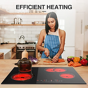 Electric Cooktop 30 Inch, 7200W Electric Stove Top with 4 Burners 220-240v, ANHANE Electric Ceramic Cooktop, 9 Heating Levels, Timer & Kid Safety Lock, Suitable for all Cookware, Without Plug