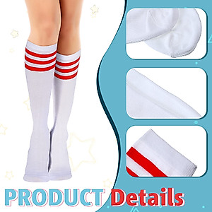 Unittype 6 Pair White Knee High Socks for Women Striped Socks Long Socks Tube Socks Roller Skate Socks for Girls Youth Gift