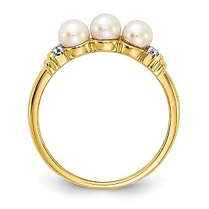 IceCarats 14K Yellow Gold Diamond Freshwater Cultured 3 Pearl Statement Ring Size 7