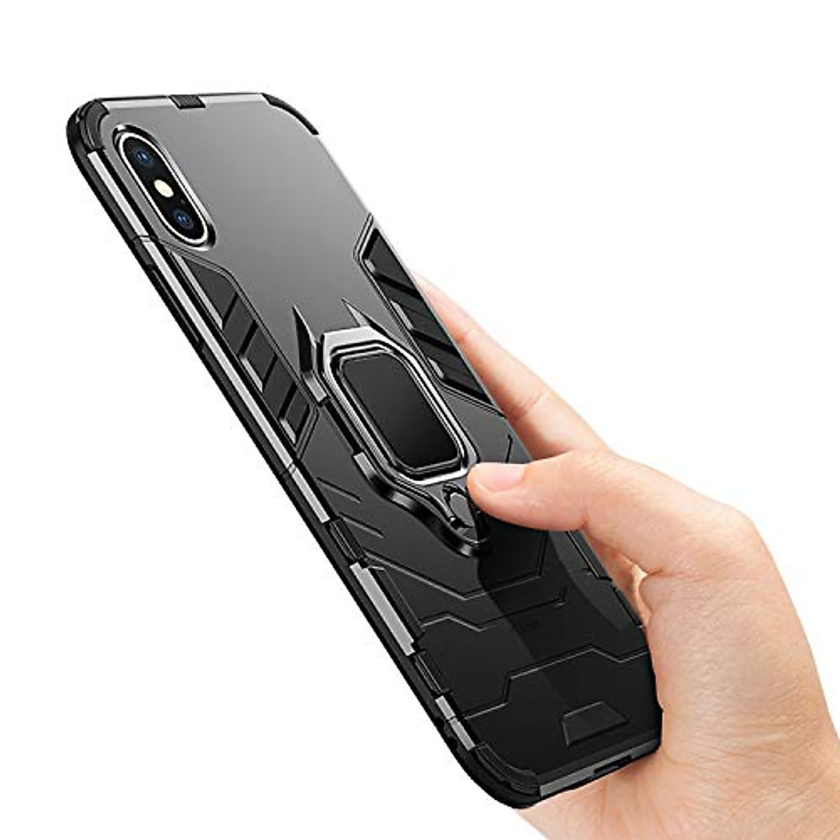 Urspasol for Xiaomi Redmi Note 8 Case with Screen Protector Tempered Glass Hybrid Heavy Duty Armor Protective Bumper Cover with 360° Degree Ring Holder Kickstand (Black)
