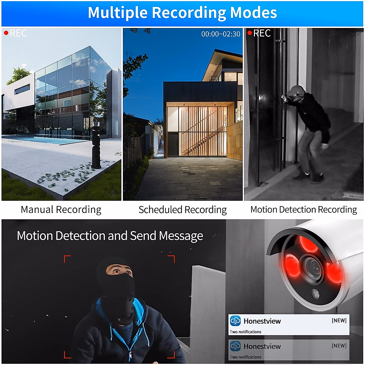 (HD 2.7K 5.0MP with Audio) 60 Days Storage Outdoor Wired Security Camera Systems PoE Outdoor Surveillance Video System