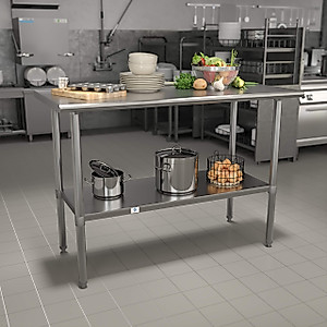 Flash Furniture Rawcliffe NSF Certified Stainless Steel Kitchen Prep and Work Table, Commercial Work Table with Storage, 48"W x 24"D x 34.5"H, Silver