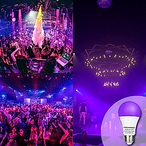FAGUANGAO LED Black Light Bulb,9W(75Watt Equivalent) A19 UV Blacklight Bulb,120V,UVA Level 390-400nm,E26 Medium Base,Glow in The Dark for Blacklight Party,Fluorescent Poster,Body Paint(6 Pack)