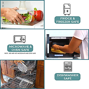 6.5 Cups/ 52 Oz 4 Piece (2 Containers +2 Lids) Glass Food Storage/ Baking Container Set w/Locking Lid - For Storing & Serving BPA Free & Leak Proof - Microwave, Dishwasher, Fridge, Freezer n Oven Safe