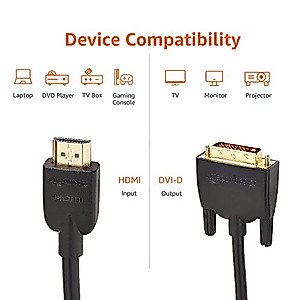 Amazon Basics HDMI to DVI Adapter Cable, Black, 6 Feet, 1-Pack