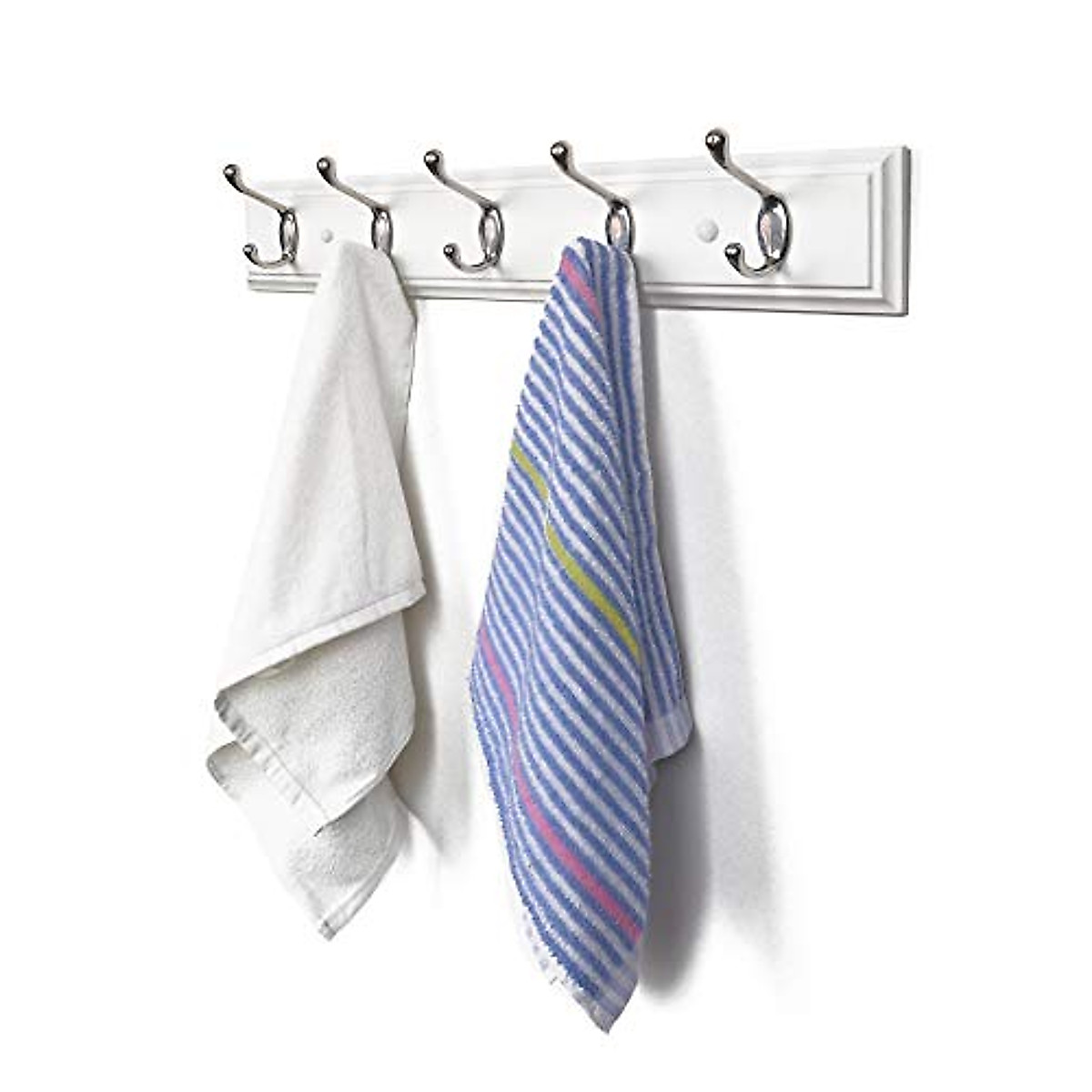 Creathome 27" Hadi Hookrail with Five Hooks, White Board and Chrome Powder Coated Hook (2 Pcs Package)