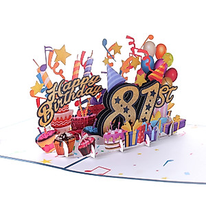 iGifts And Cards Happy 81st Blue Birthday 3D Pop Up Greeting Card – Awesome 81 Birthday Card For Man, Woman, Happy Eighty One Birthday Gift For Dad, Mom, Best Husband, Wife Unique Present, 5" X 7"