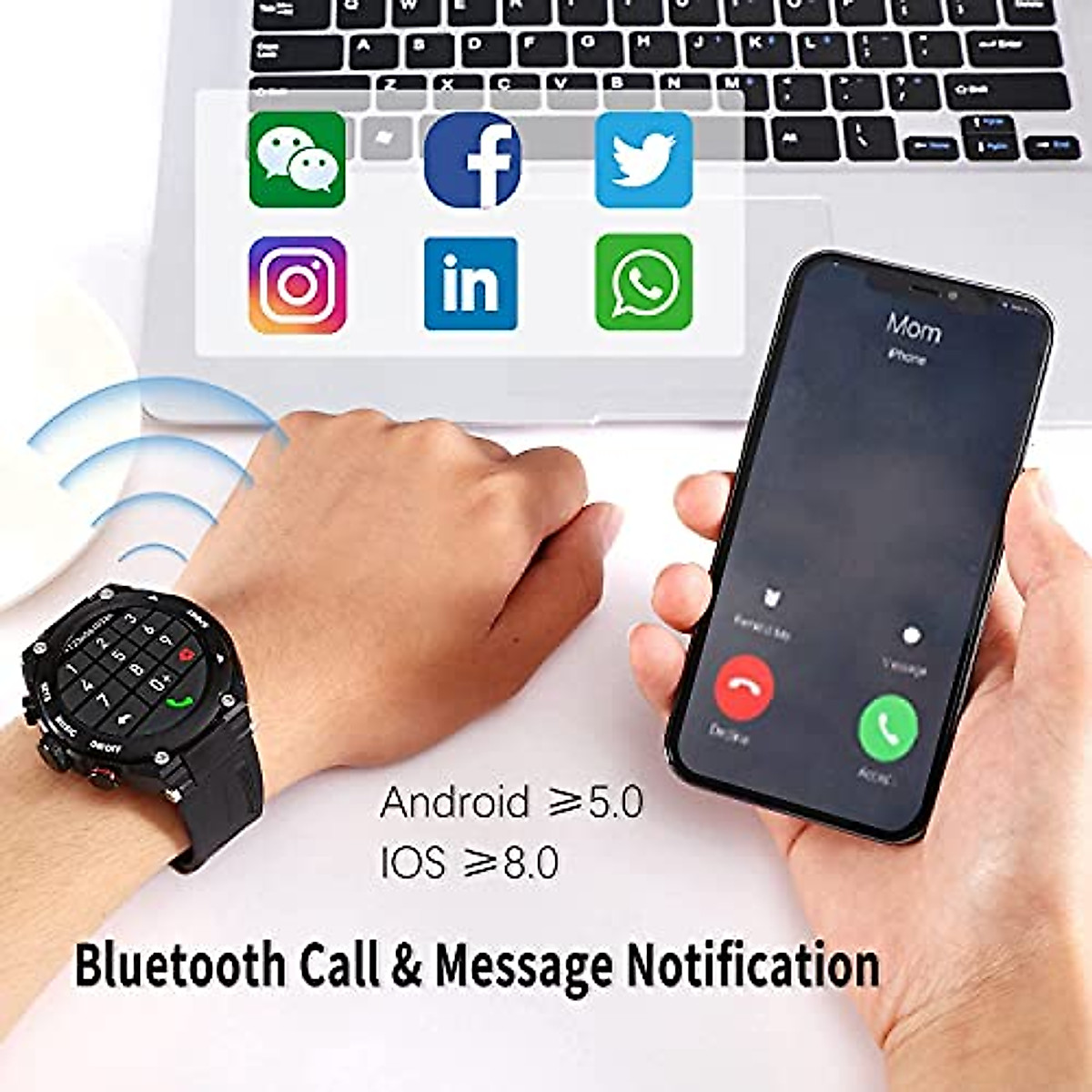 Smart Watch with Earbus,4 in 1 Watch with Earbuds Make Receive Calls,Combo Smart Watch&TWS Earbuds&MP3&BluetoothSpeakers for Android iOS,Men Women Smart Watch with Sleep Monitor Messages (Black)
