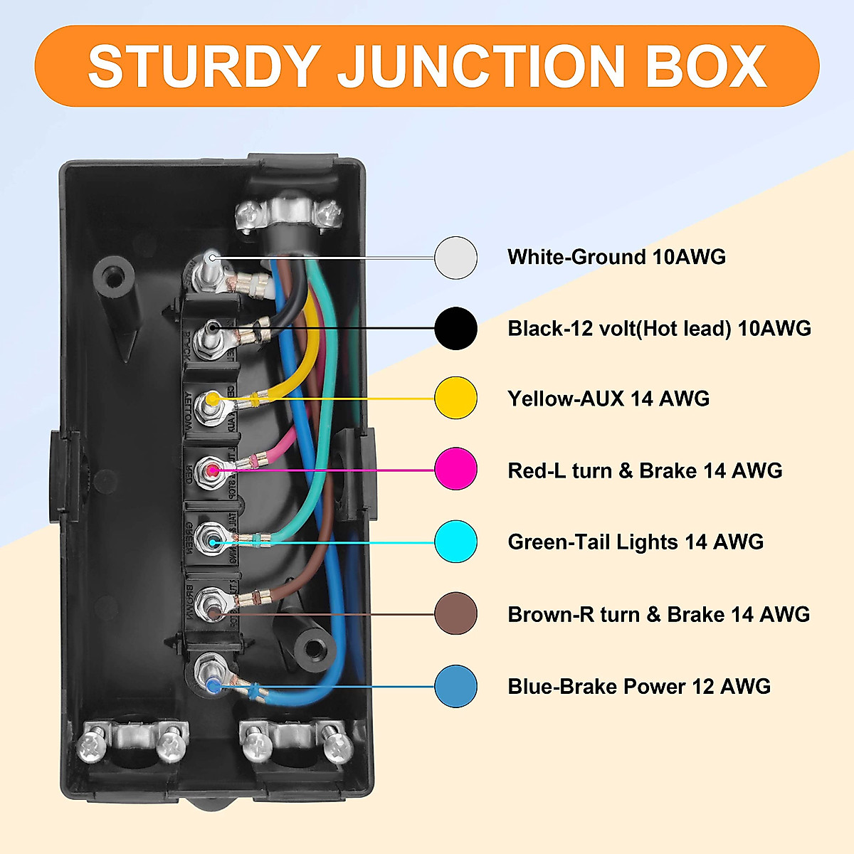 CircleRoad 7 Way Trailer Cord 8 Feet with 7 Gang Junction Box Kit, 7 Way Trailer Wiring Harness Kit and Trailer Breakaway Kit, 12V Emergency Breakaway Switch and Plug Holder, Waterproof, Dustproof