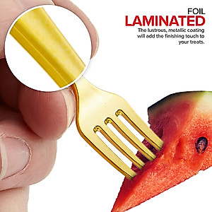 Gold Mini Forks 4 Inch (80-Count) Disposable Plastic Appetizer Fork for Cocktail Hour, Dessert Cups, Small Food Samples, Tiny Appetizers, Charcuterie Board, Wedding Reception