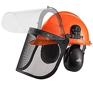 NoCry 6-in-1 Industrial Chainsaw Helmet with Face Shield and Ear Muffs - Includes a Mesh Chainsaw Face Shield & a Clear Plastic Face Visor - ANSI Z89.1 Certified Forestry Helmet or Arborist Helmet