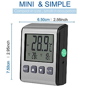 Refrigerator Thermometer,frdge Thermometer,Freezer Thermometer, Extra Sensor,Big LCD,Stainless Panel