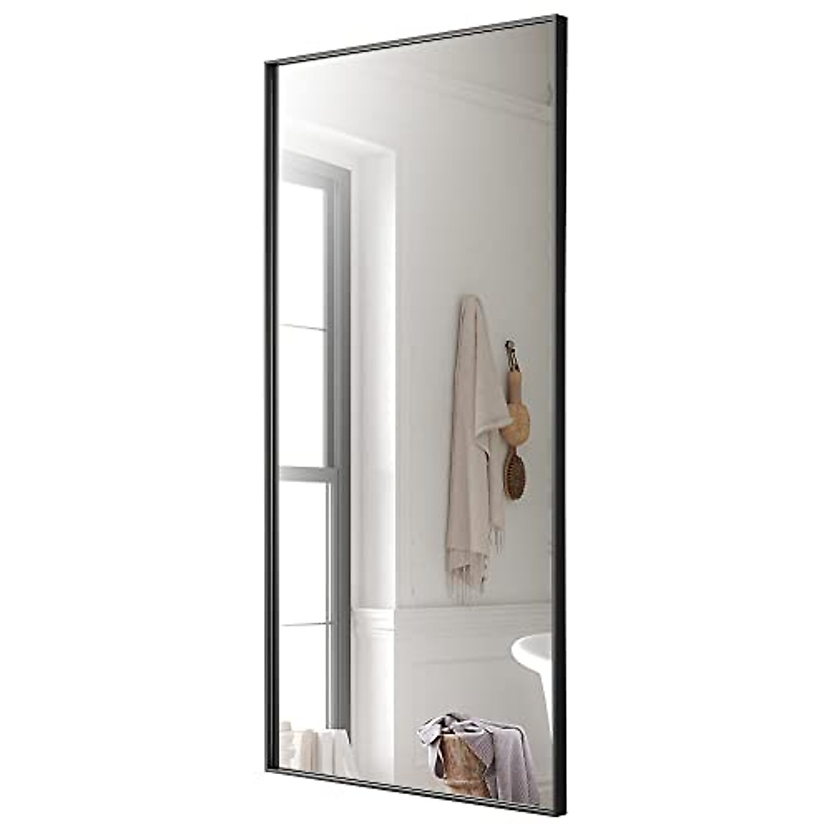 Bonverre 27 x 40 Inch Rectangle Wall Mirror, Aluminum Frame Rectangular Mirror for Bathroom, Vanity, Bedroom, Living Room, Entryway, Wall Mounted Horizontal or Vertical, Black