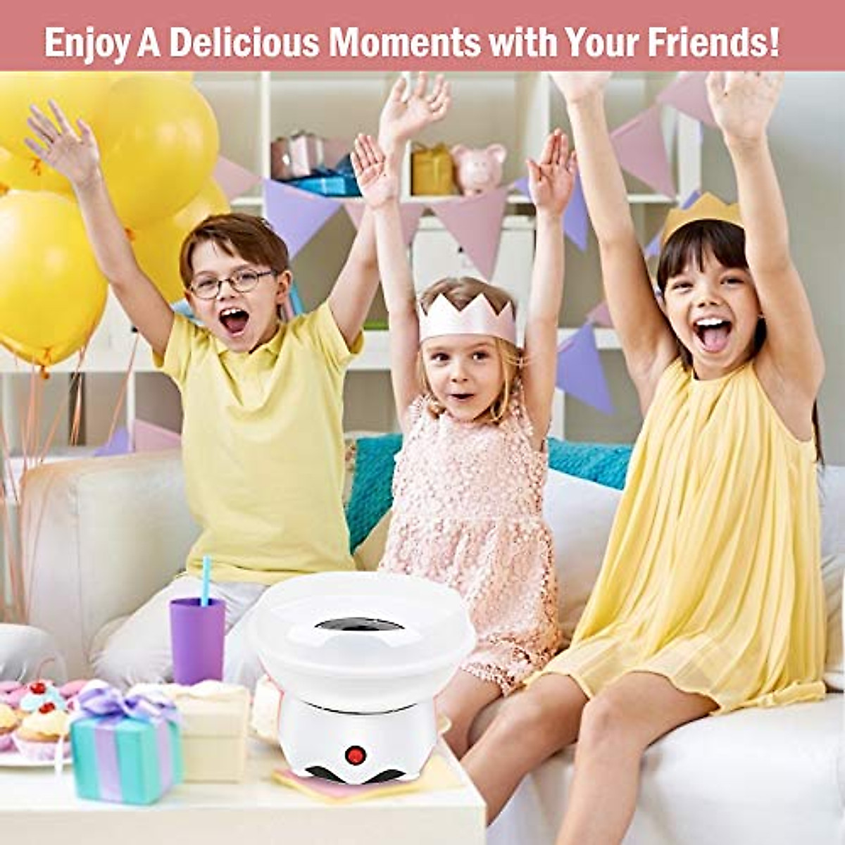 Outamateur Cotton Candy Machine,Homemade Cotton Candy Maker with Large Splash-Proof Plate,10 Bamboo Sticks and Sugar Scoop for Home Birthdays,Family Parties,Festivals,Weddings (White)