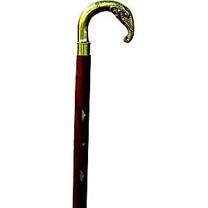 Halloween Brass Brass Nautical Brass Elephant Had Walking Stick in Polish Brass Finish & Wood Stick (3 Fold Wooden Walking Cane )