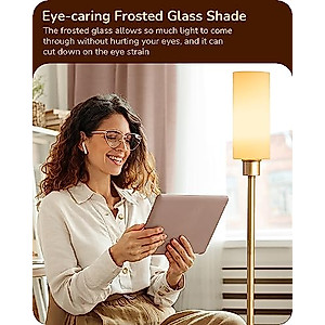 EDISHINE LED Corner Floor Lamp with Glass Lampshade, Modern Dimmable Lamp with Remote, 5 CCT, 65" Tall Standing Light for Living Room, Bedroom, Office, Bulb Included (Gold)