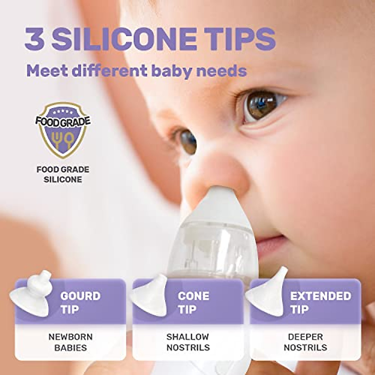 Electric Nasal Aspirator for Baby, 3 Different Nose Suction Nozzles, 3 Modes Nose Sucker for Baby, Deeply Nose Cleaner The Booger/Mucus/Snot, Babies Toddlers Newborn Essentials