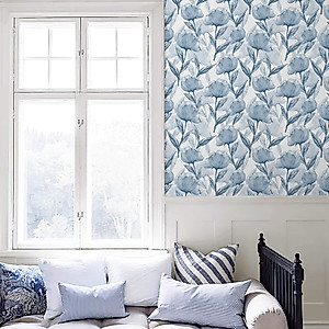 Heroad Brand Boho Floral Peel and Stick Wallpaper Blue and White Flowers Contact Paper for Cabinets Waterproof Contact Paper Removable Self Adhesive Drawer Liner Decoration Paper for Walls 17.3"x78.7"