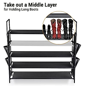 Yescom 5-Tier Shoe Rack Storage Organizer 25 Pair for Entryway,Hallway,Closet Black