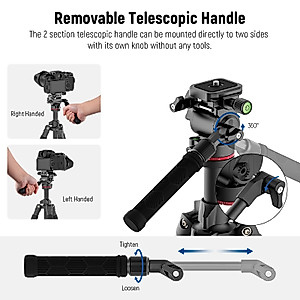 NEEWER Video Tripod Head Upgraded with Vertical/Horizontal Switch, Compact Metal Pan Tilt Fluid Head with Arca Type QR Plate & Telescopic Handle, 1/4” Screw for Camcorder/DSLR, Max Load 3kg, GM26